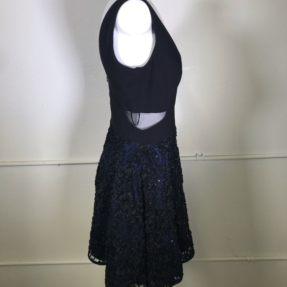 Xscape Mesh Inset Embroidered Cocktail Dress - Gem